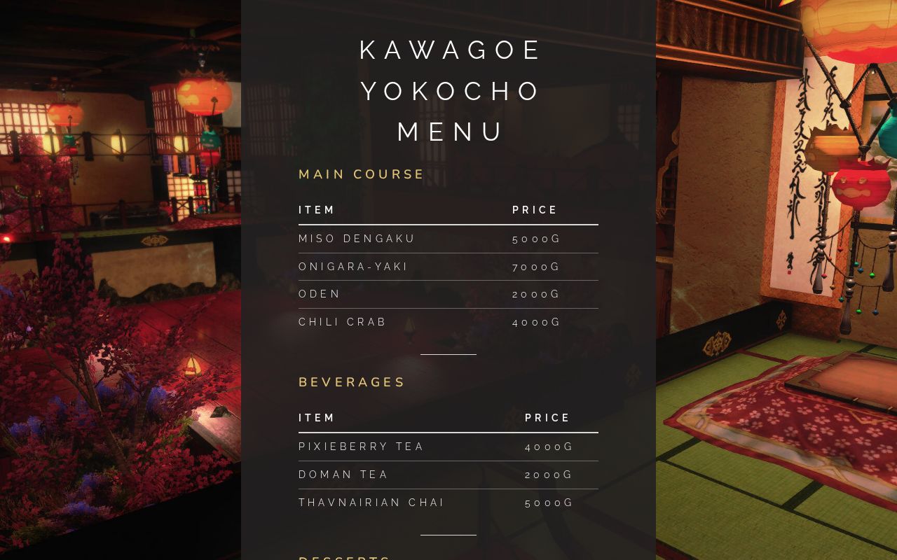 Kawagoe Yokocho Menu